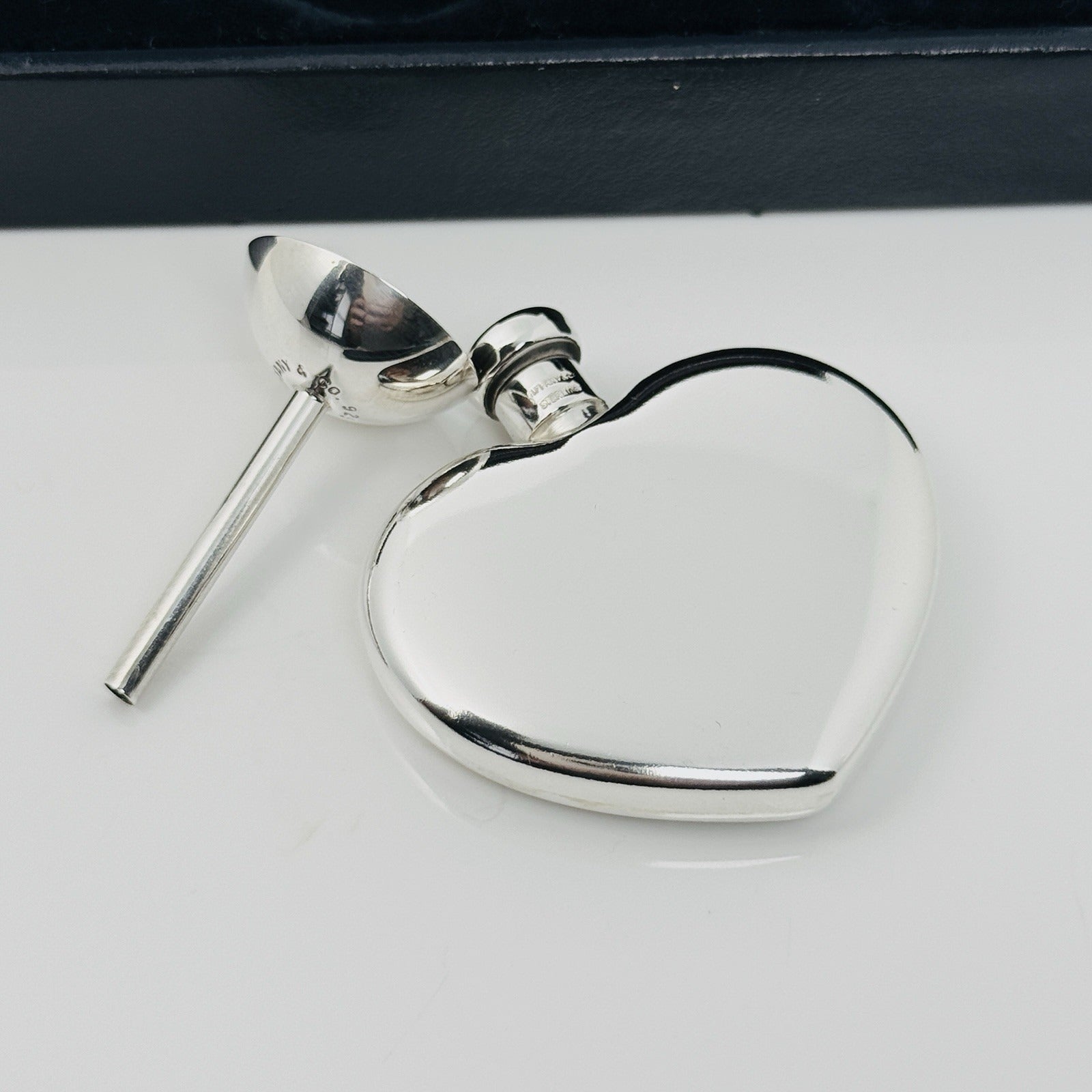Vintage Tiffany Heart Perfume Flacon Bottle Funnel in Silver with Stor ...