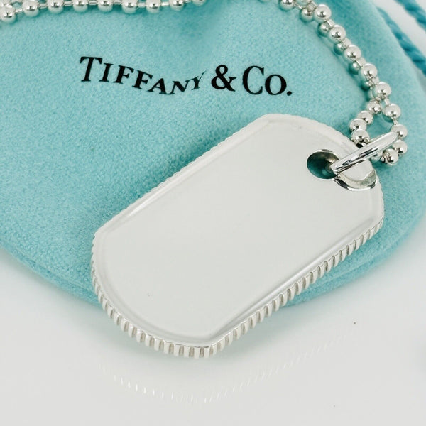 24" Tiffany & Co Mens Coin Edge ID Dog Tag Bead Chain Necklace | The ...