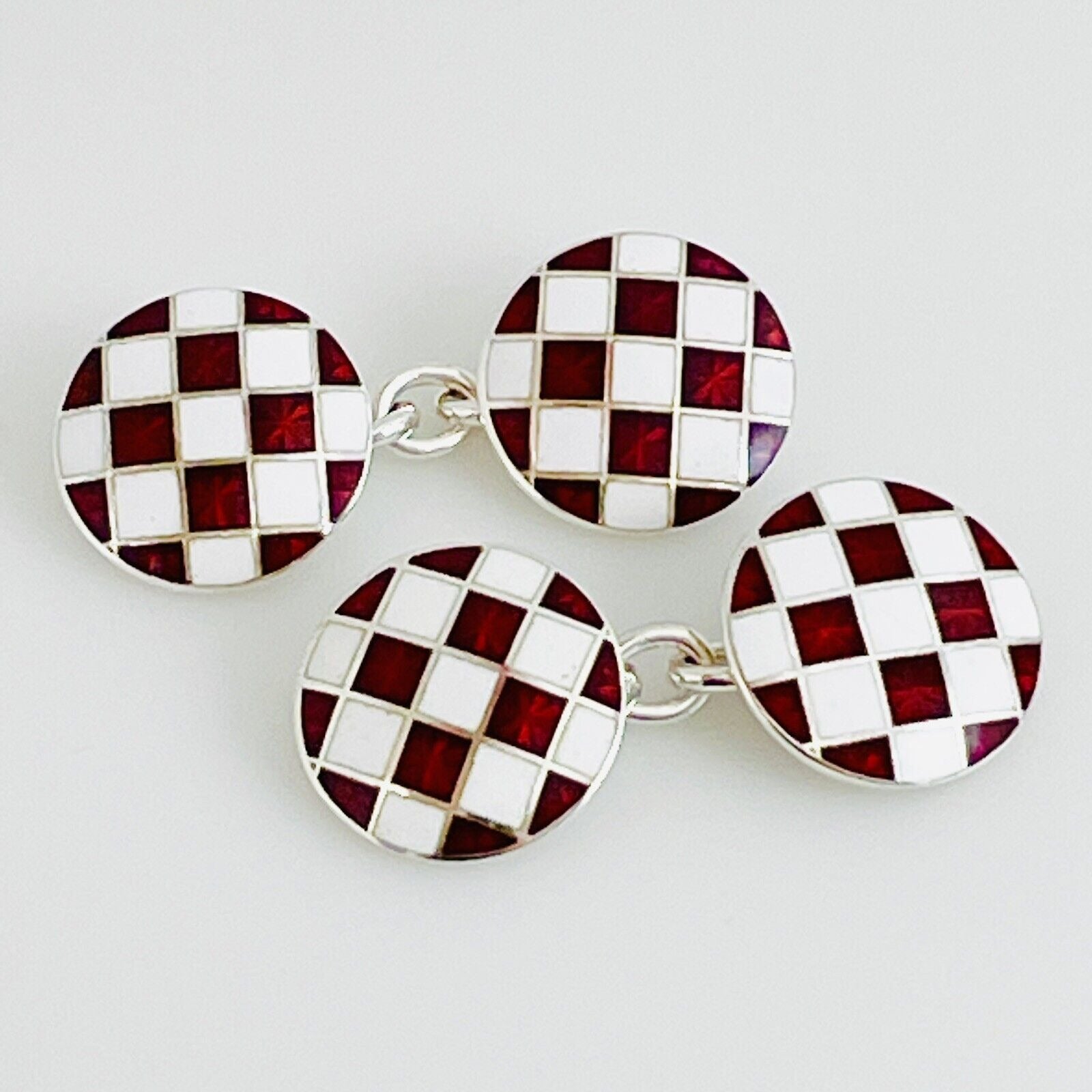 RARE Tiffany & Co Red and White Enamel Checkered Chess Flag Cufflinks ...