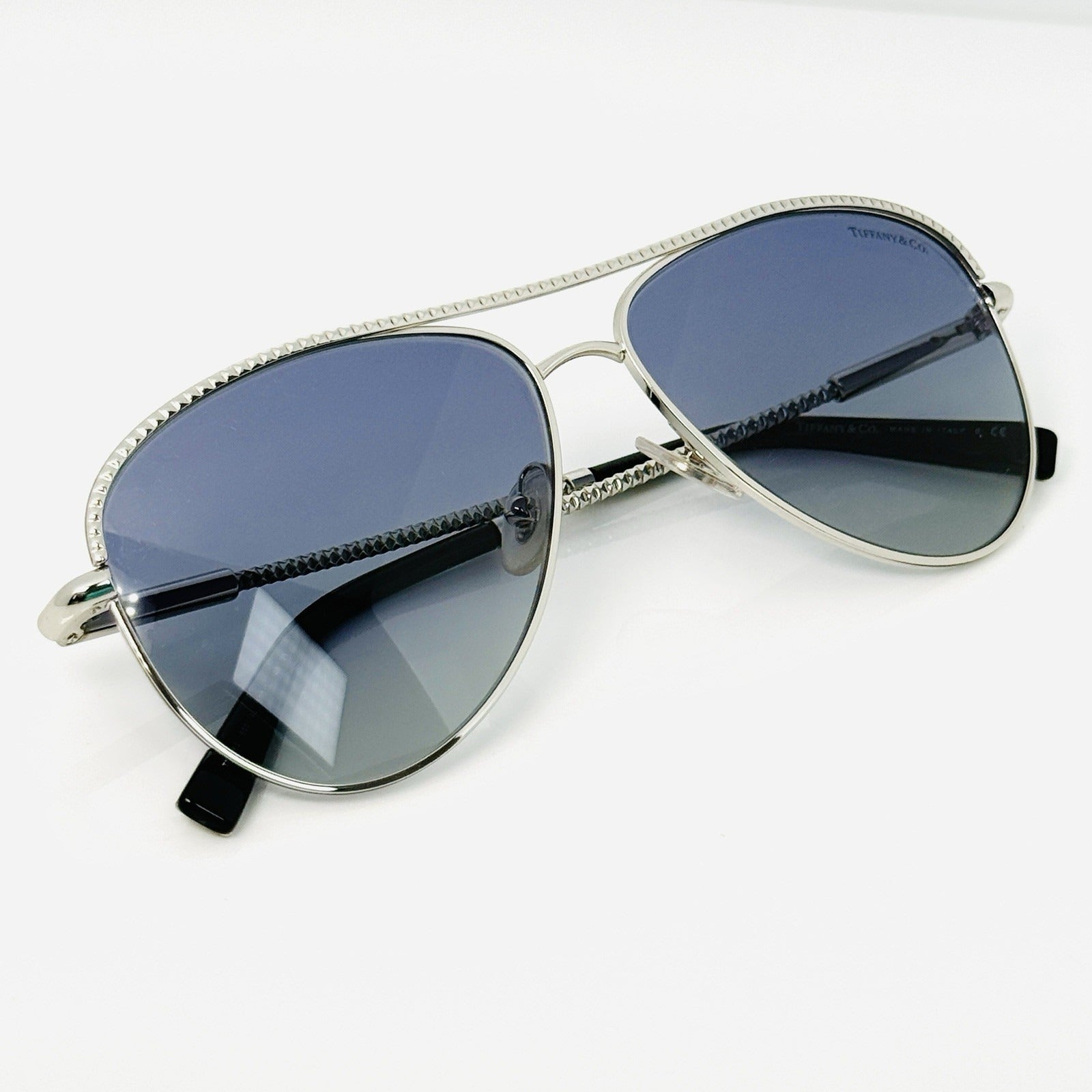 Tiffany & Co. TF3062 Diamond Point Aviator Sunglasses Silver Blue Blac ...