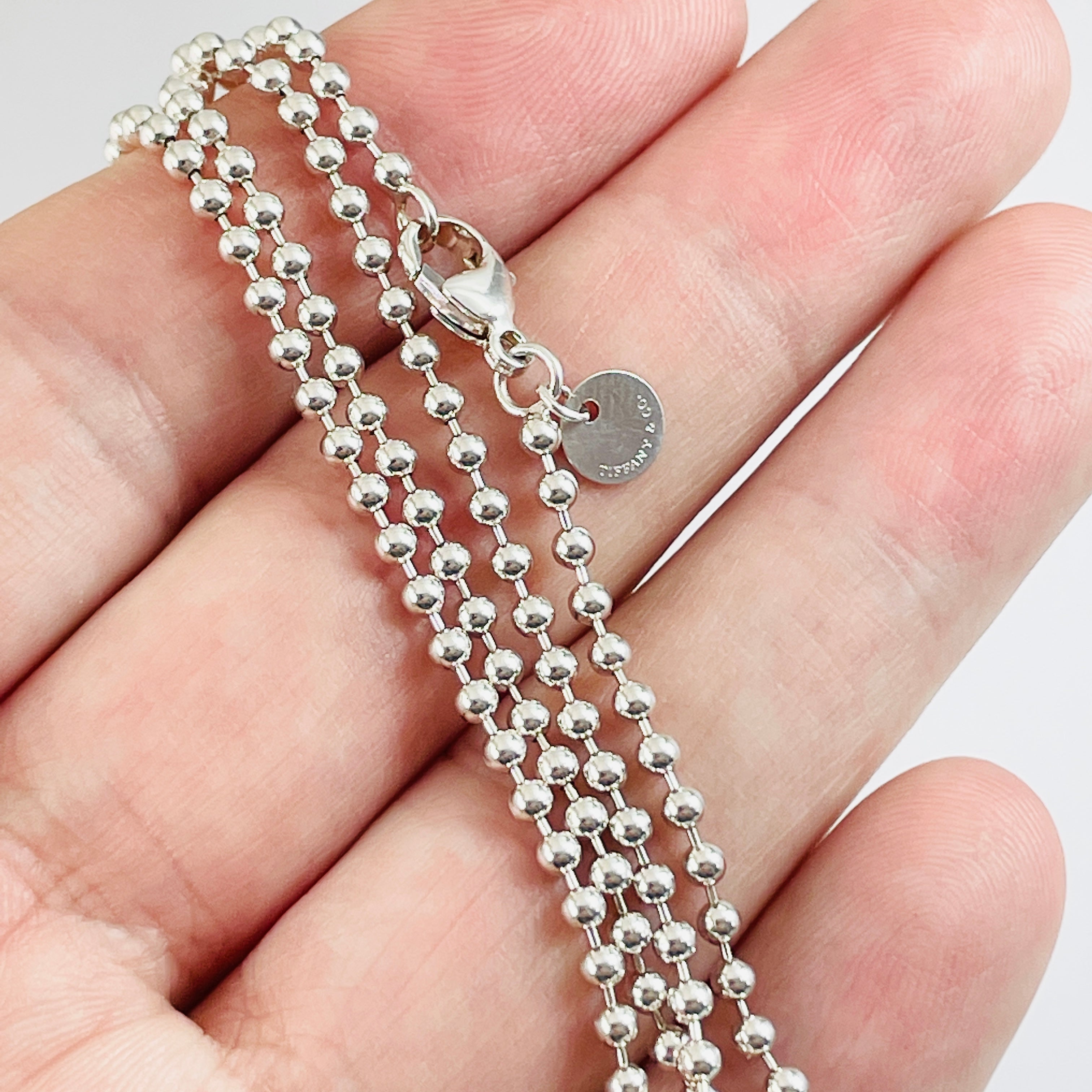 Pre-Owned Authentic Unisex Tiffany & Co Bead Necklace Dog Chain 18 ...