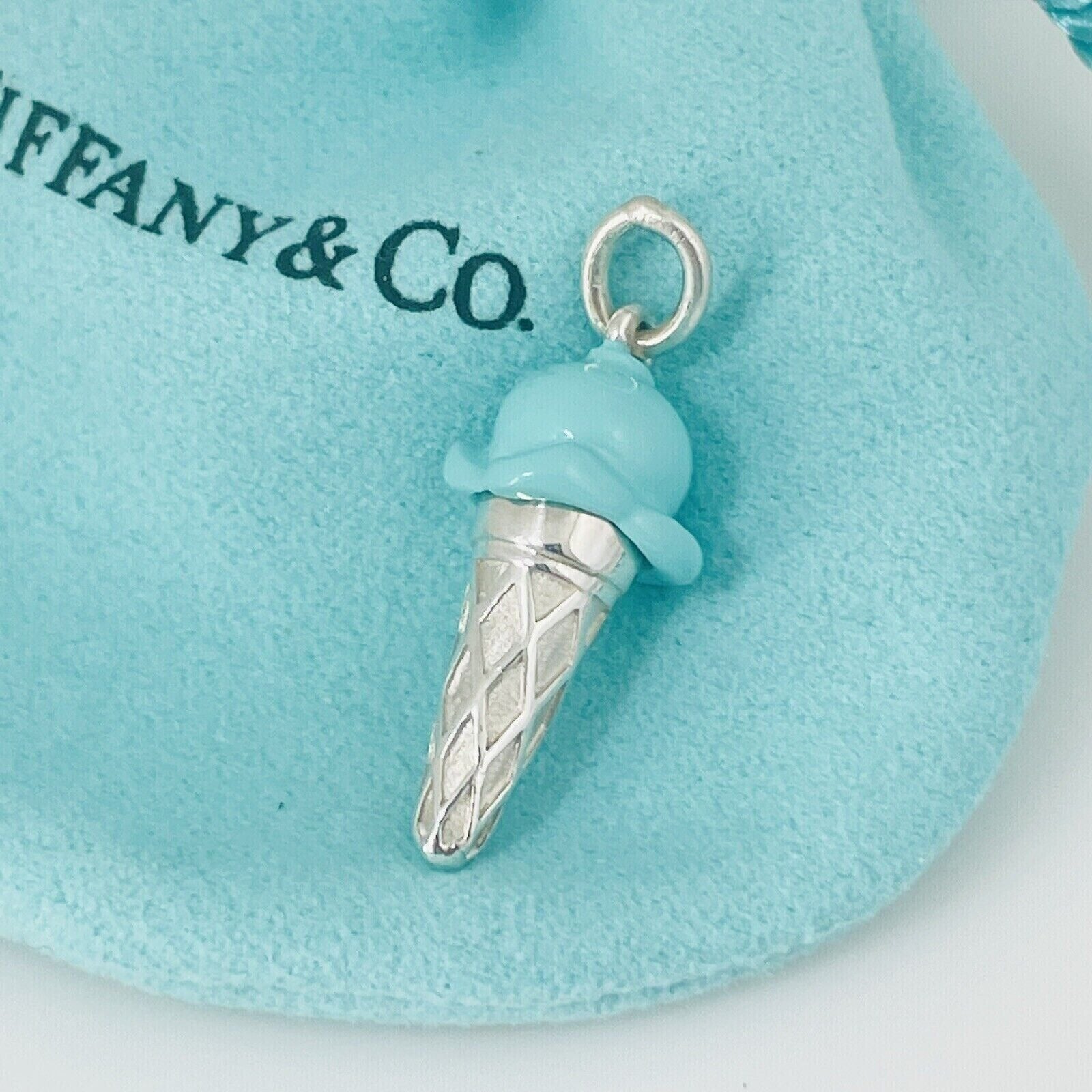 RARE Tiffany Ice Cream Cone Charm in Blue Enamel and Sterling Silver ...