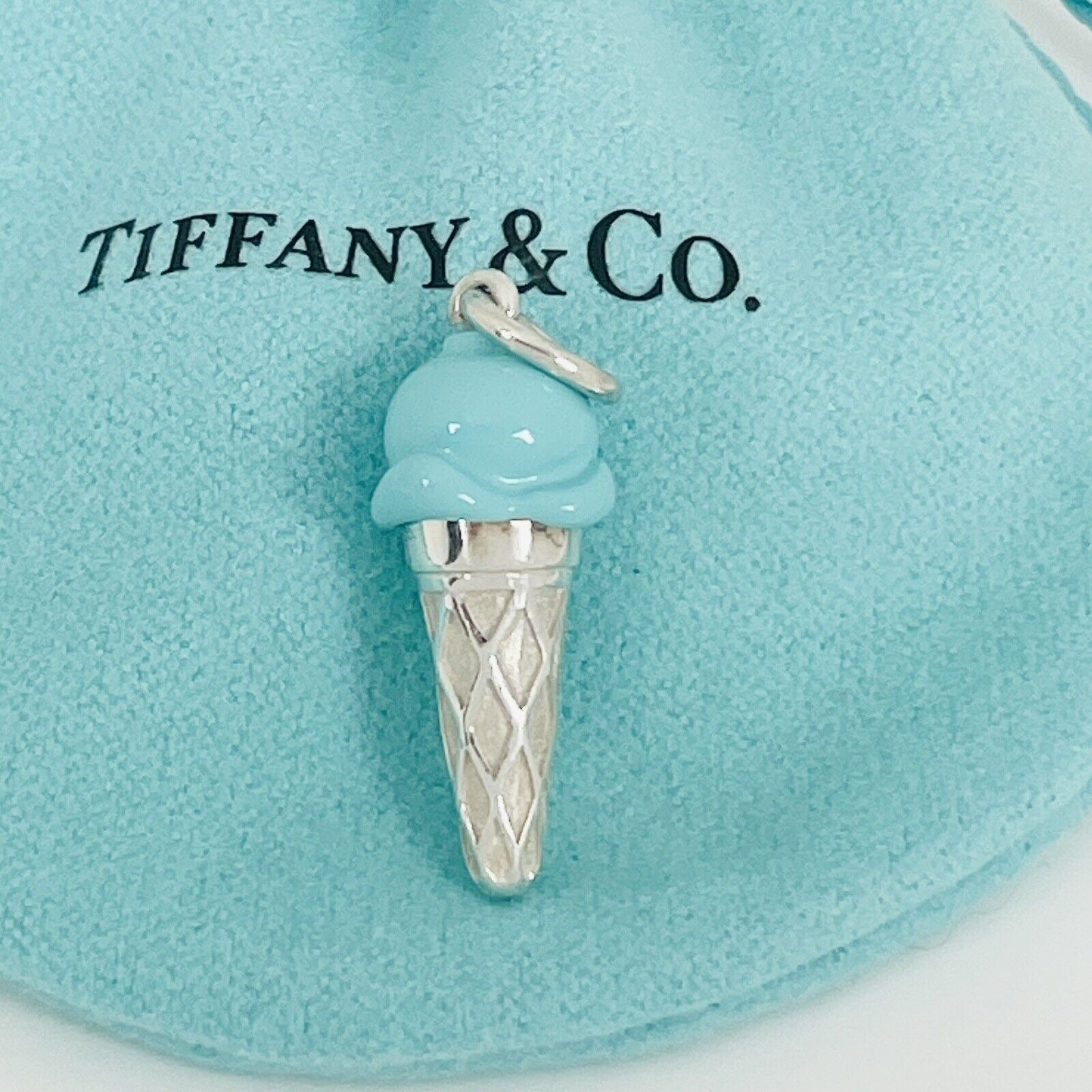 RARE Tiffany Ice Cream Cone Charm in Blue Enamel and Sterling Silver ...