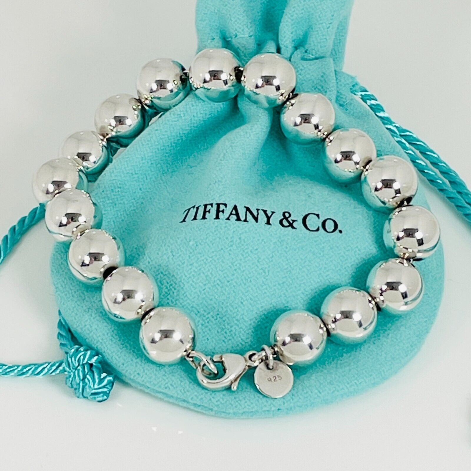 7.25" inch Tiffany & Co HardWear Ball Bracelet in Silver with Blue Pou ...