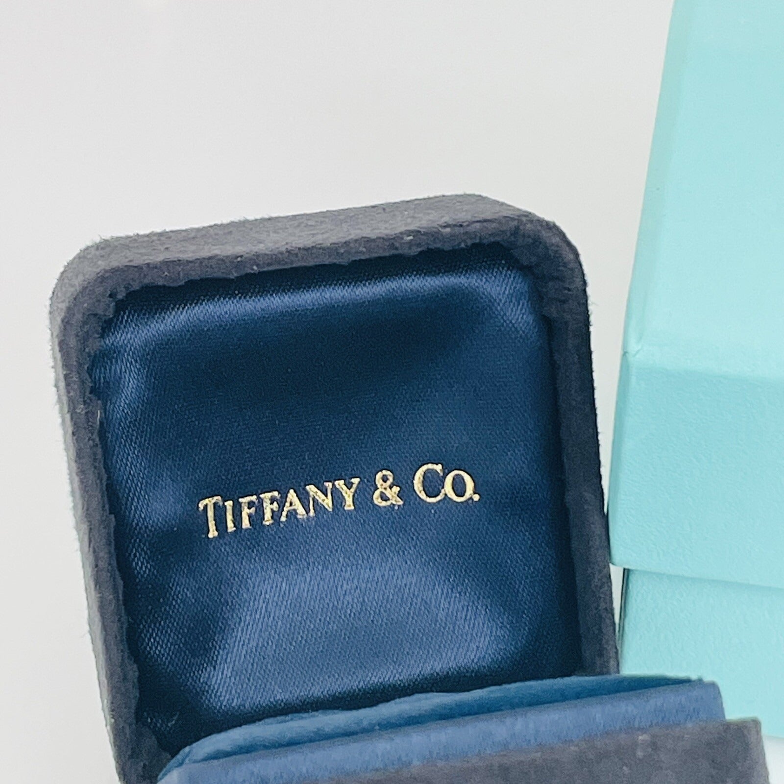 Vintage Tiffany Small Black Royal Blue Suede Leather Empty Ring Box Bl ...