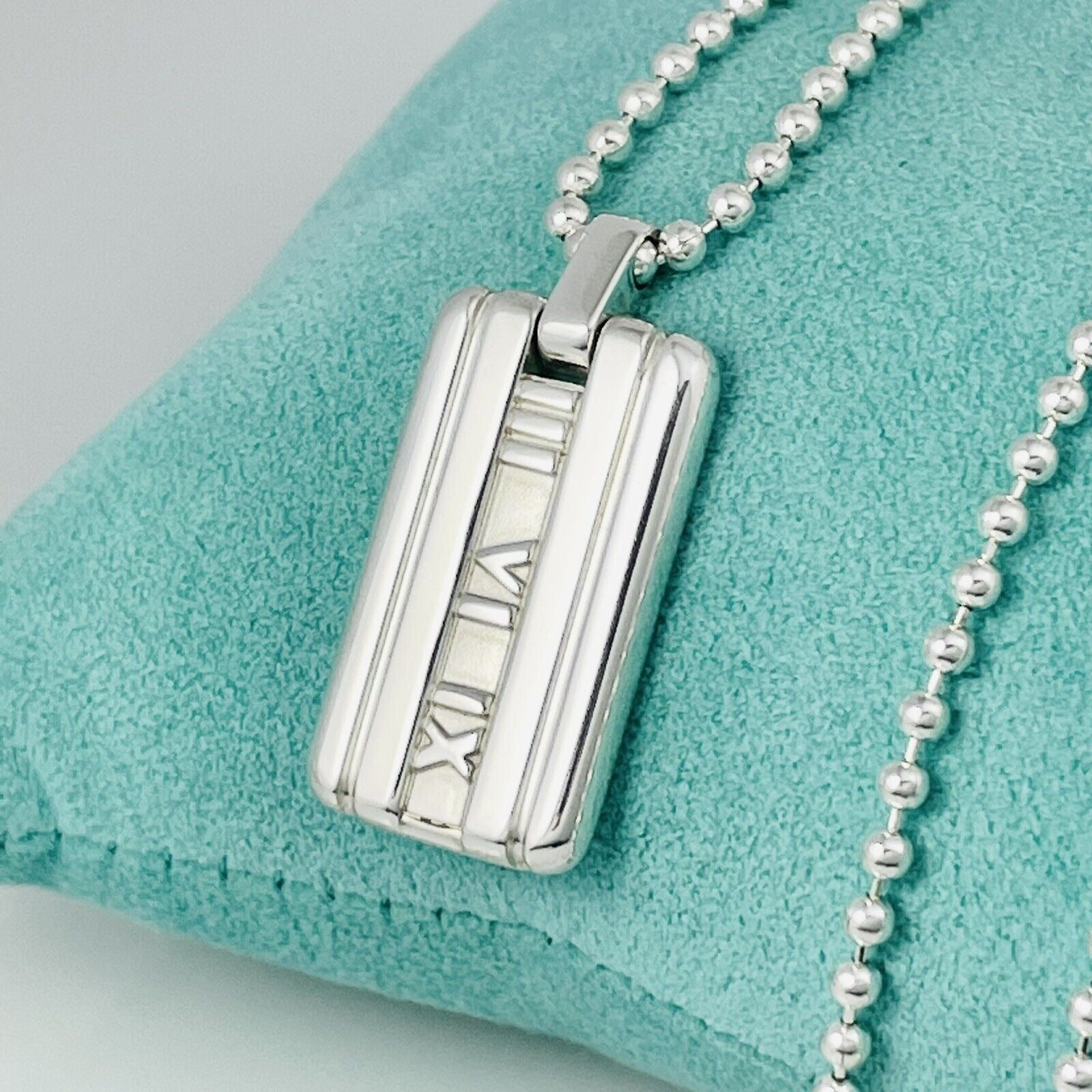 Tiffany & Co Mens Unisex Atlas Dog Tag Bead Necklace in Silver 18 ...